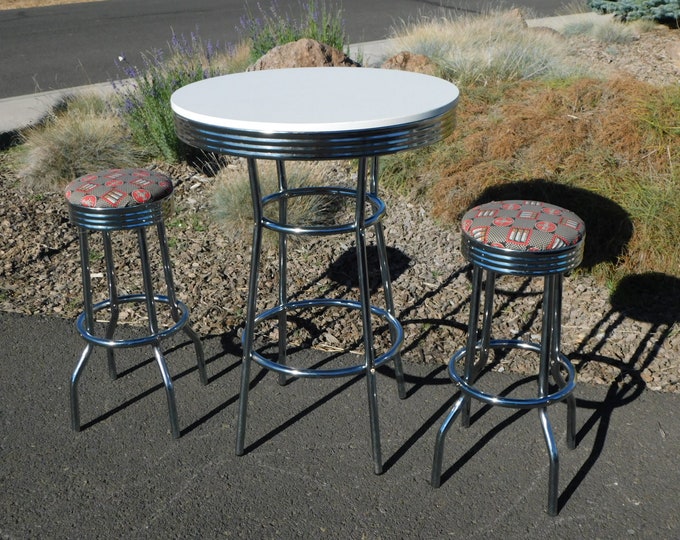 Coke Coca-cola 3pc Chrome Bar Table Set W 2 Stools 1950s Style Modern ...