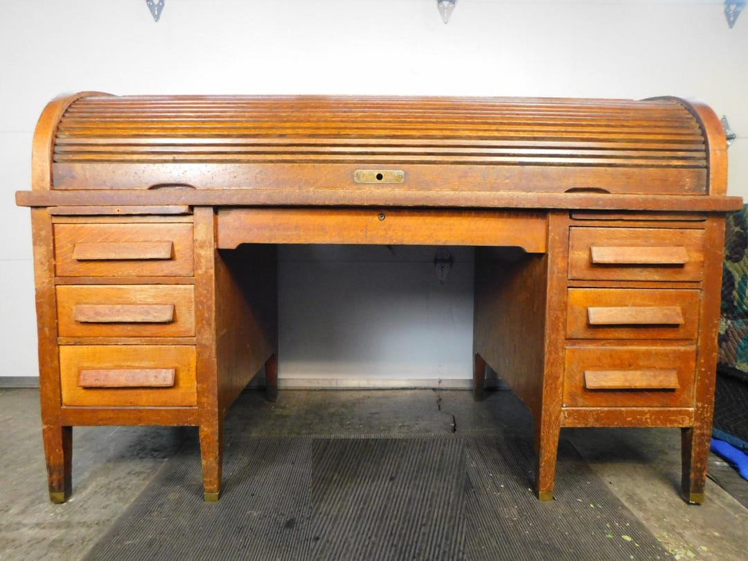 Antique Roll Top Desk Mission Craftsman Quartersawn Oak 5.6 FT Antique ...