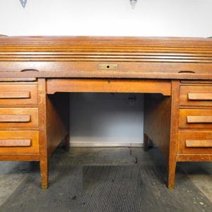 Antique Roll Top Desk Mission Craftsman Quartersawn Oak 5.6 FT Antique ...