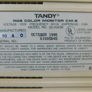 1990 Tandy RGB Color Computer Monitor CM-5 Model 25-1043B Manual Box ...