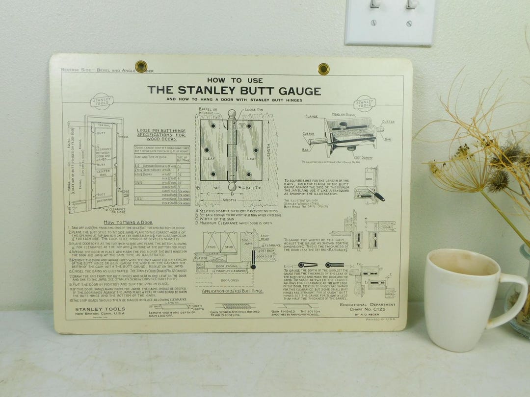 Antique 1930s STANLEY TOOLS Butt Gauge & T Bevel Angle Driver Chart ...
