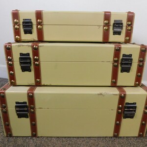 Stacking Storage Luggage Chest Wood Boxes Leather Straps Nesting Stacks ...