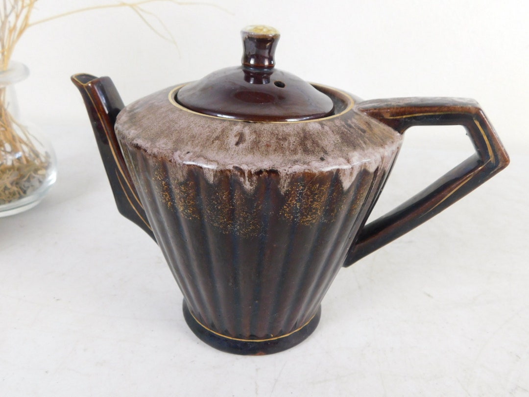 Coffee Tea Pot Vintage Brown Drip Ware Art Pottery Tea Coffee Pot Japan ...