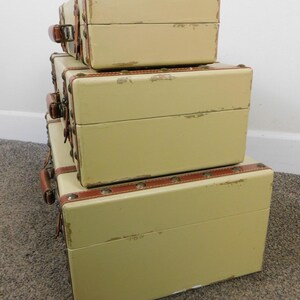 Stacking Storage Luggage Chest Wood Boxes Leather Straps Nesting Stacks ...