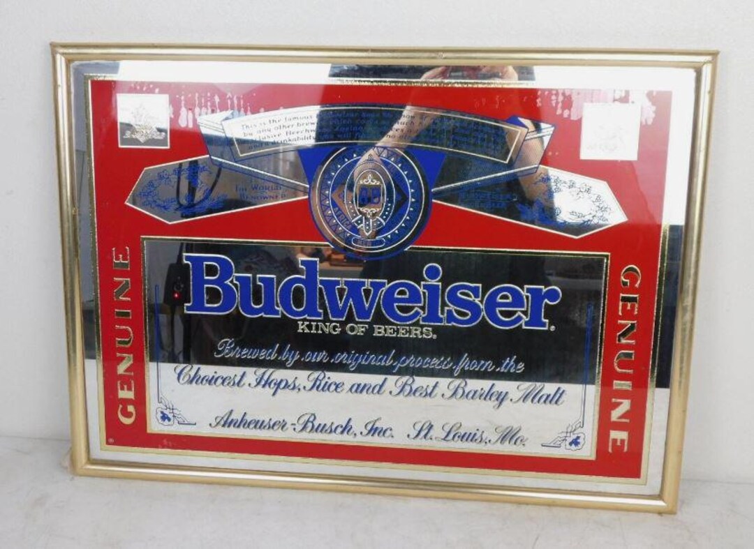 1991 Budweiser Beer Ad Mirror Bar Sign 25