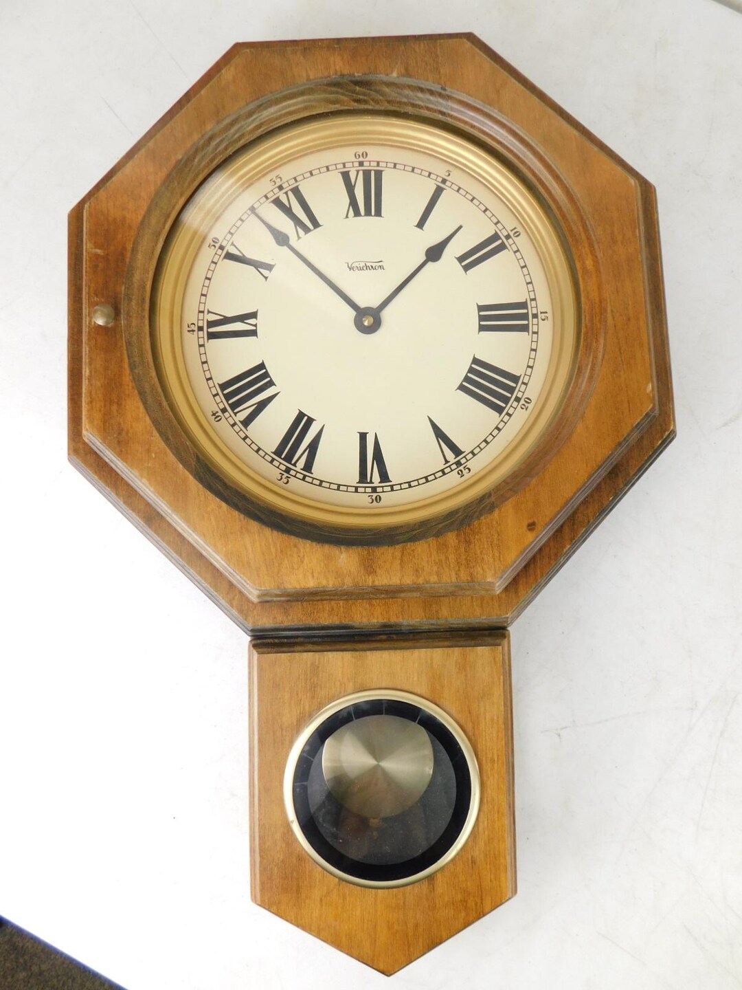 Wooden Verichron Schoolhouse Regulator Wall Clock Quartz Pendulum -no ...