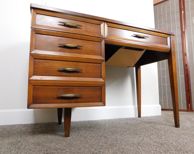Vtg Mid Century Modern Floating Walnut Desk 1970 Bakersfield Singer ...