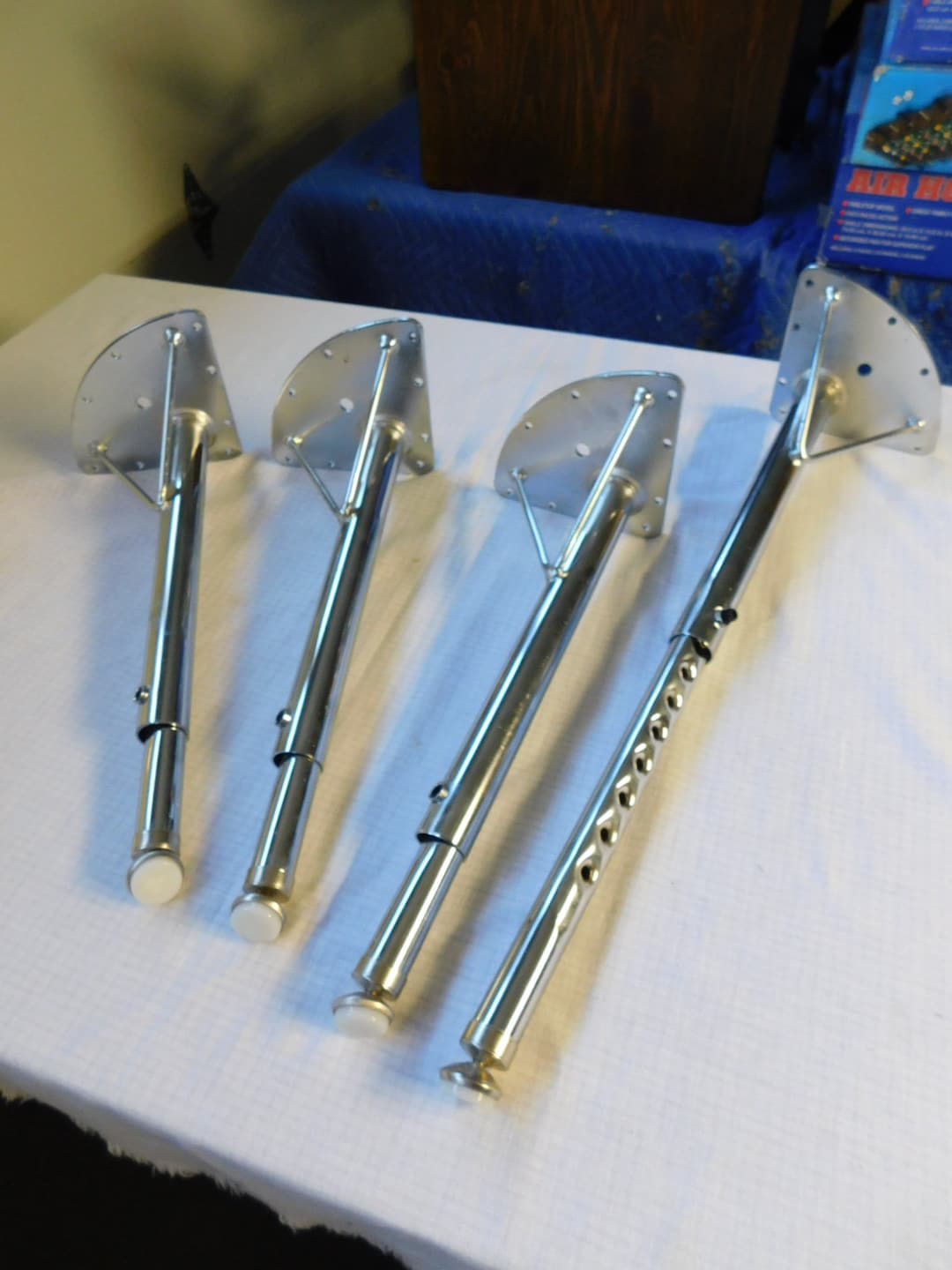 NOS Set 4 Silver Chrome Steel Metal Hi-low Table Stand Tray Legs ...