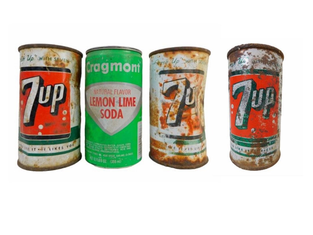 4 Rusty Vintage Oregon Tin Cans 7UP & Cragmont Lemon Lime Soda Oakland ...