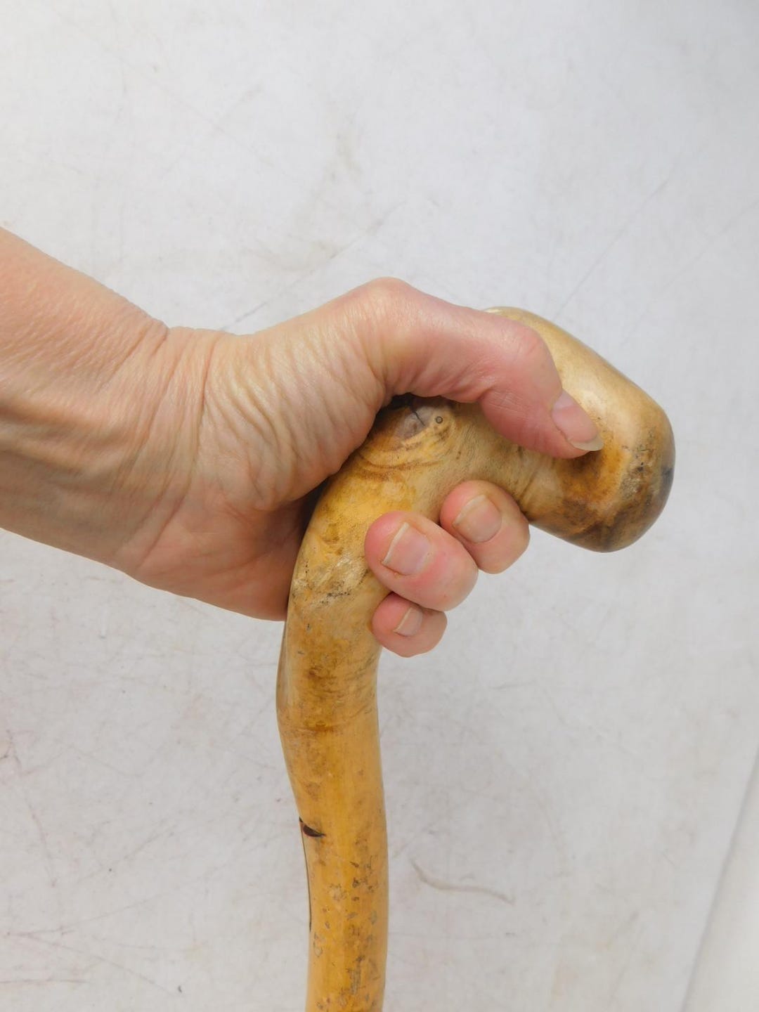 NICE! Vtg Hand Carved Root Wood Walking Stick Cane Natural Burl Finger ...