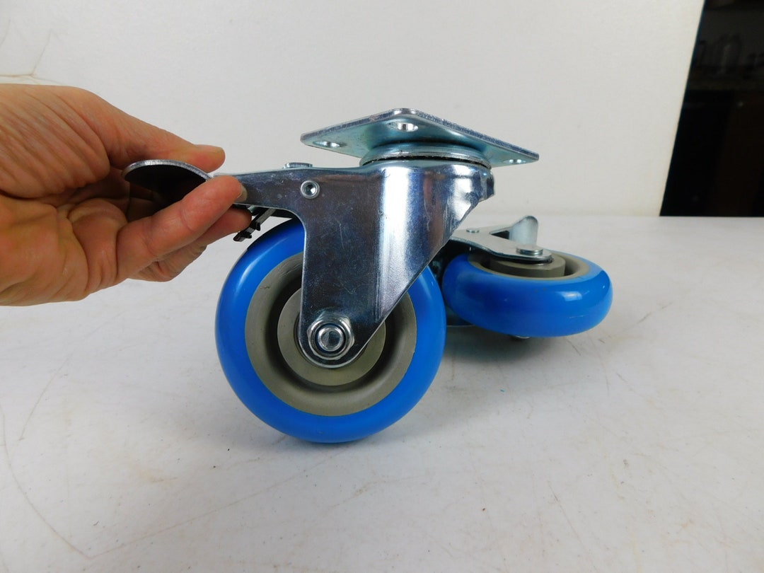 Pair NOS Heavy Duty Large Weight Cap 4 Industrial Cart Wheels W Break ...