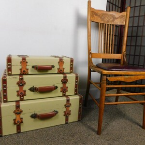 Stacking Storage Luggage Chest Wood Boxes Leather Straps Nesting Stacks ...
