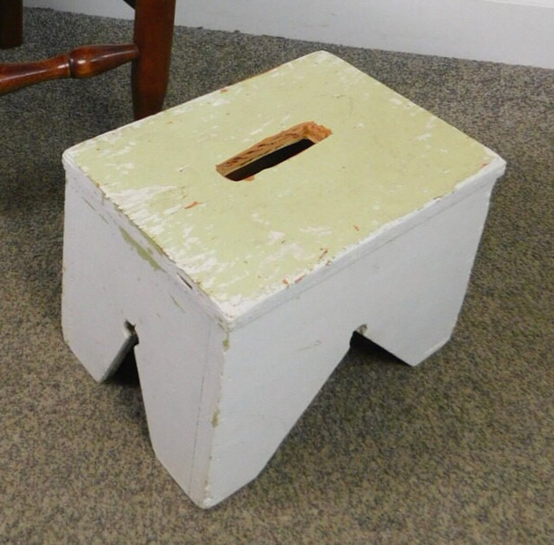 Antique Primitive Made Vintage Wood Garden Stool Footstool W Handle ...
