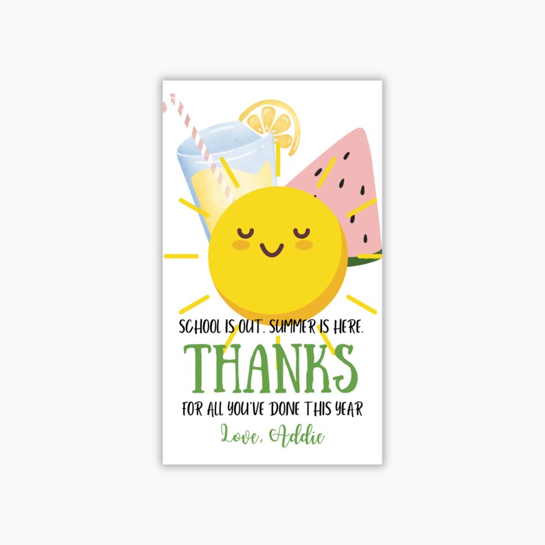 Editable Summer Teacher Appreciation Gift Tag Kids School is - Etsy