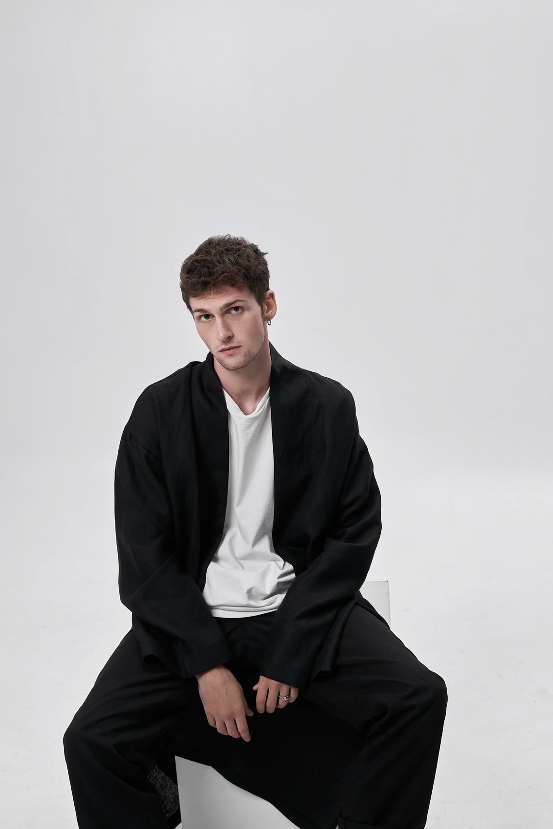 Men's Linen Haori Japanese Cardigan Linen Men Coat Black - Etsy