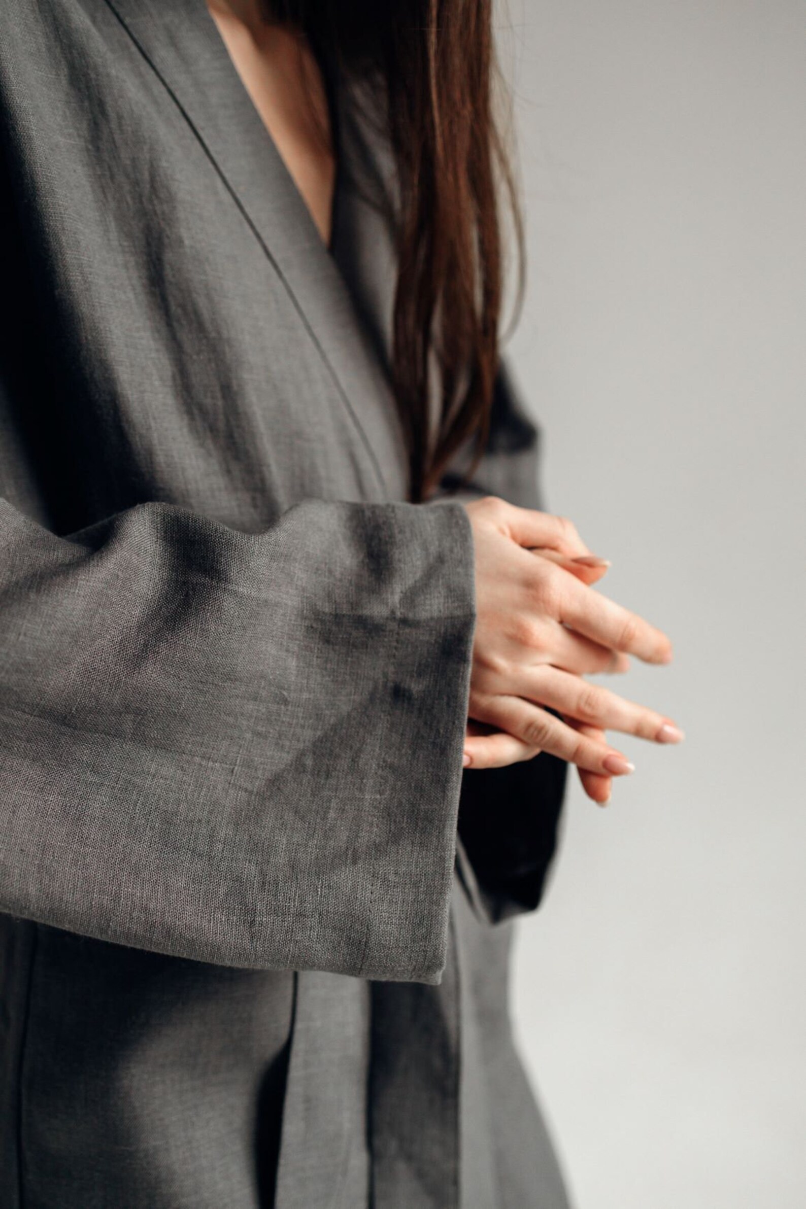 Women's Linen Robe - Grey Flax Bathrobe - Bachelorette Party Dressing ...