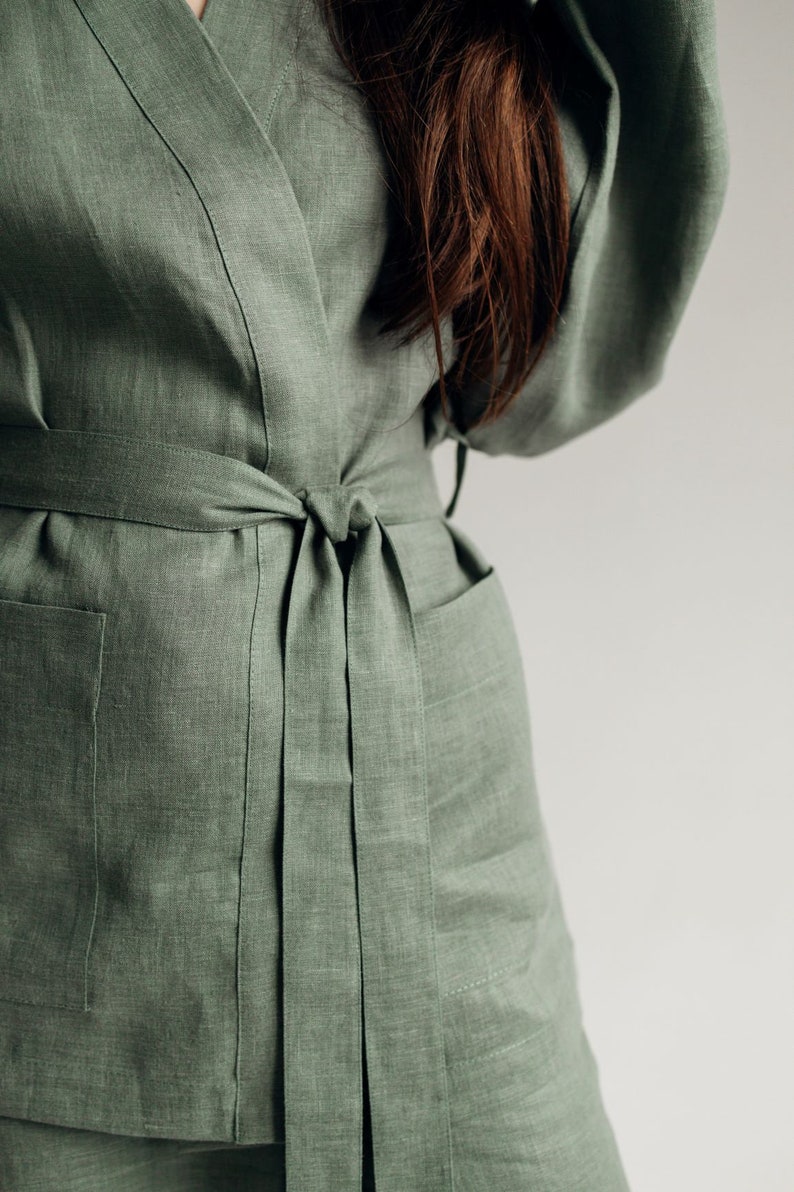 Linen Costume Women Loose Fit Flax Kimono and Pants Fern Linen Set Flax ...