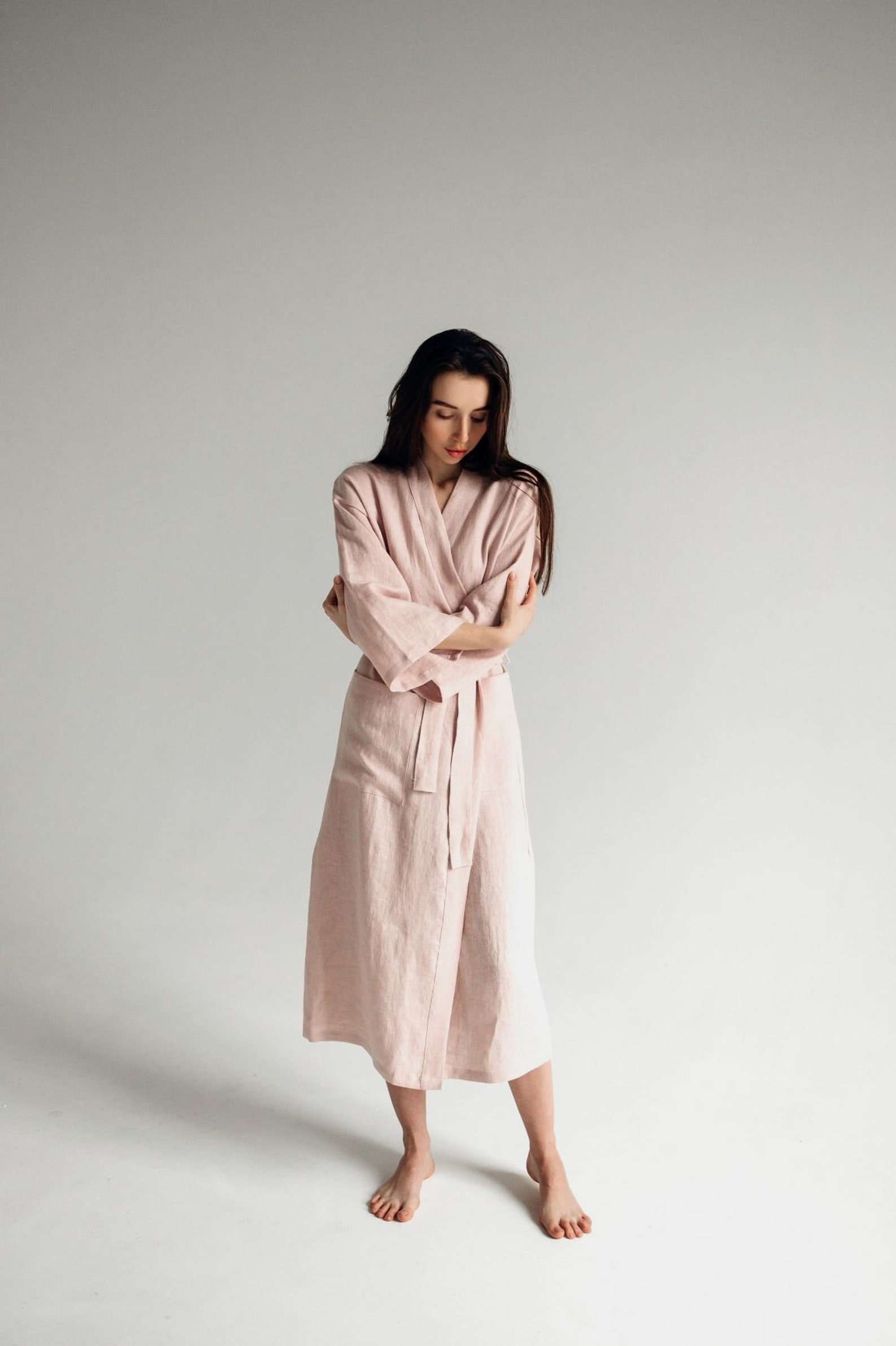 Dusty Rose Robe - Women's Linen Robe - Long Flax Bathrobe ...
