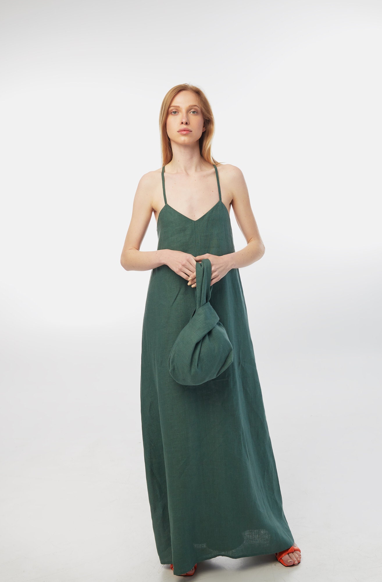 Linen Sundress Green Flax Dress Eco Chic Goddess Dress Maxi Beach ...