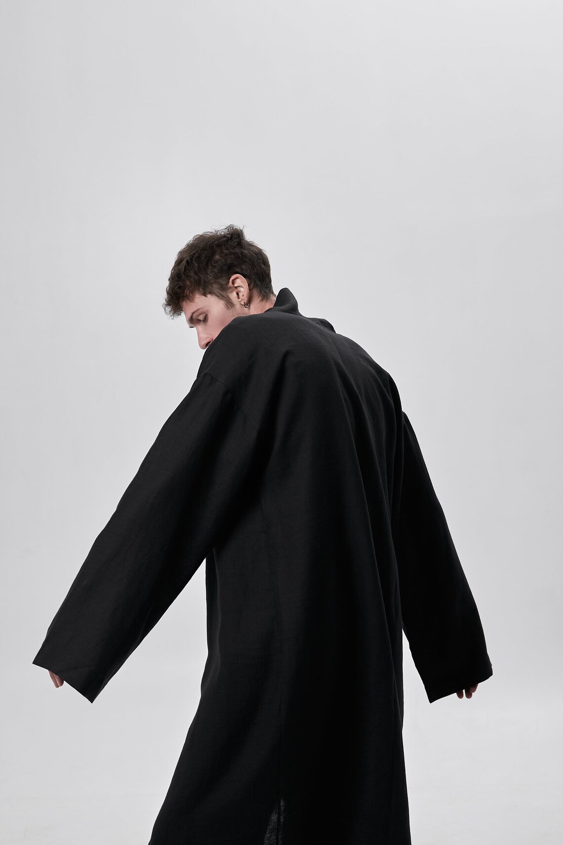 Men's Linen Haori Japanese Cardigan Linen Men Coat Black - Etsy