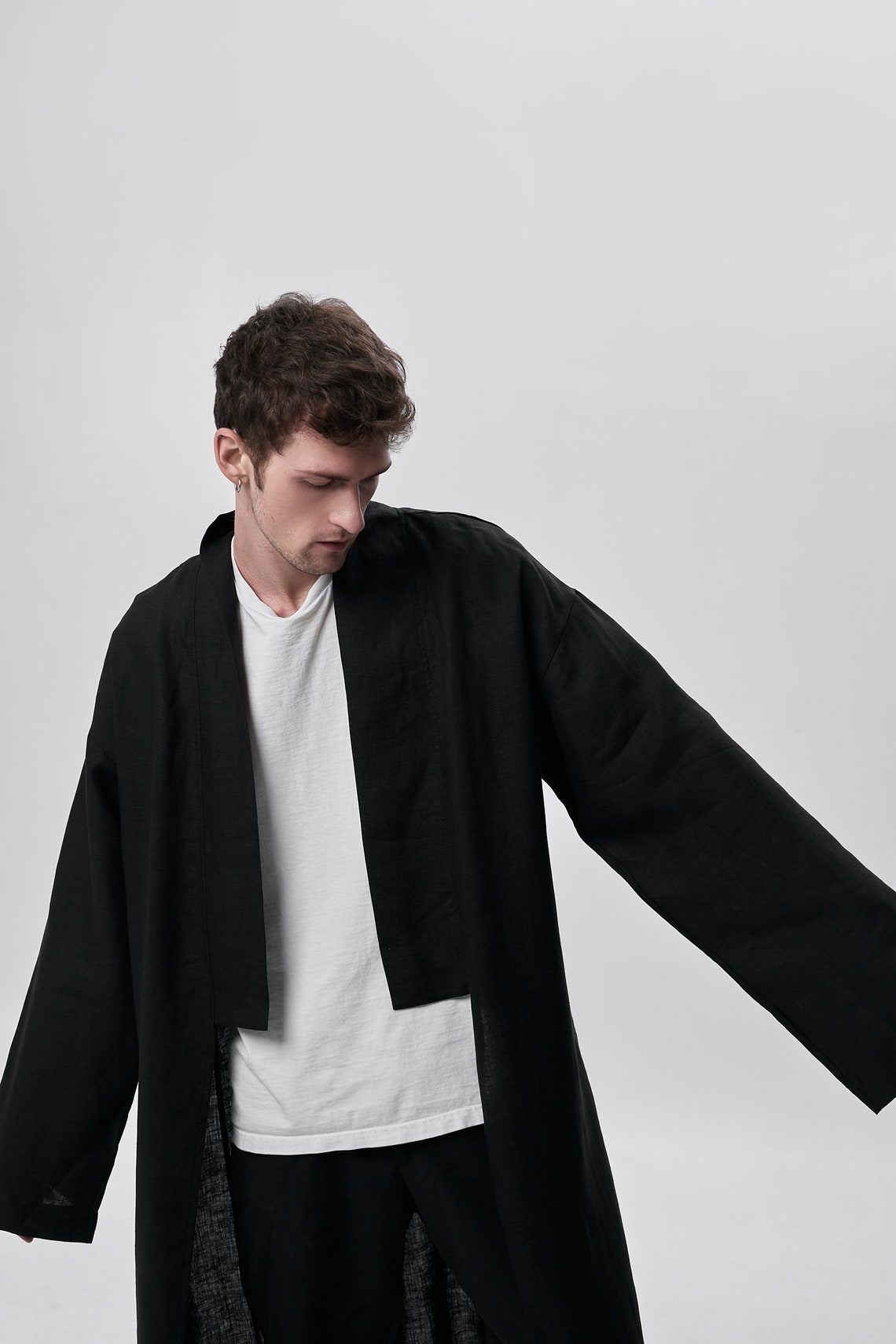 Men's Linen Haori Japanese Cardigan Linen Men Coat Black - Etsy