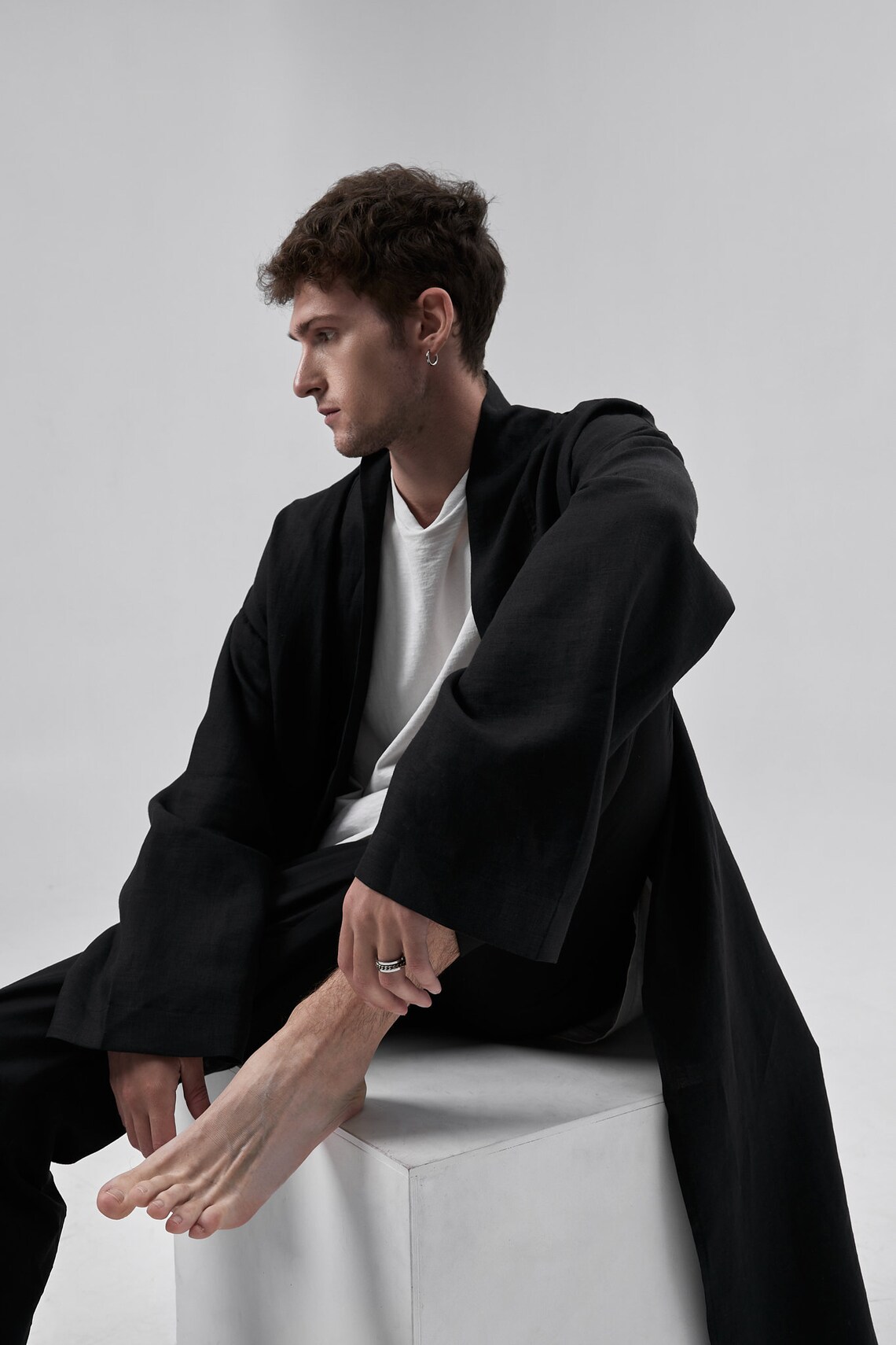Men's Linen Haori Japanese Cardigan Linen Men Coat Black - Etsy