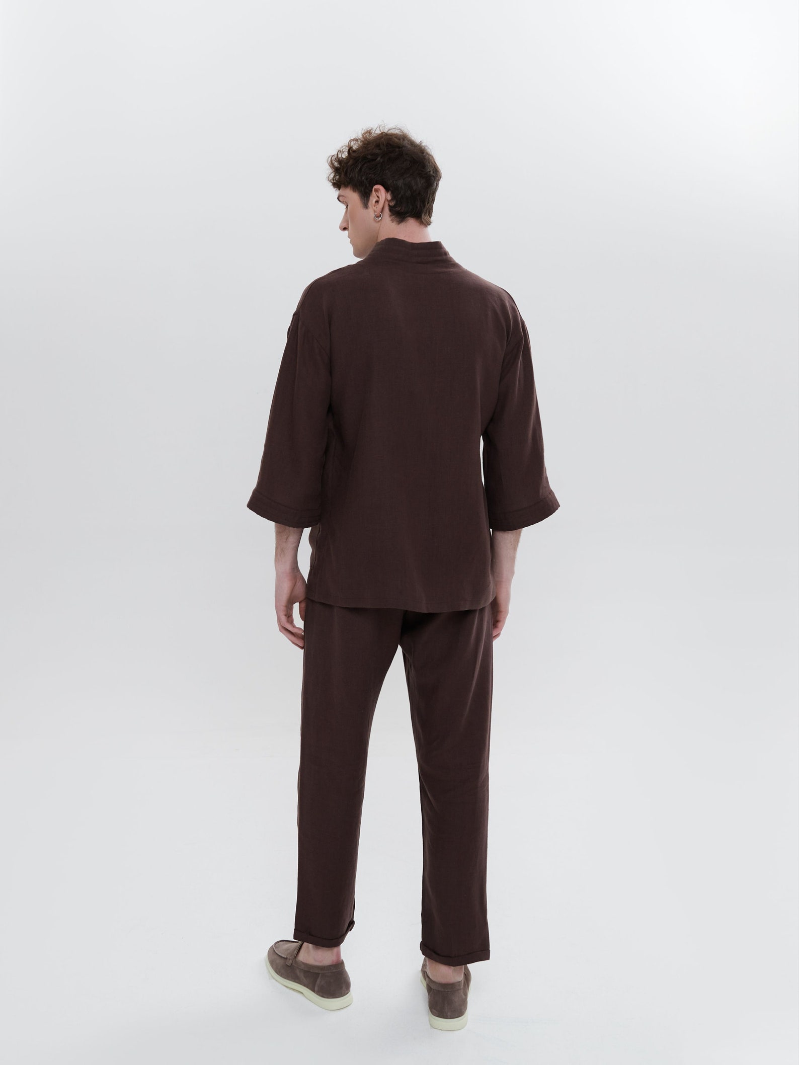 Natural Fabric Lounge Home Wear - Men's Linen Kimono Set - Japanese ...