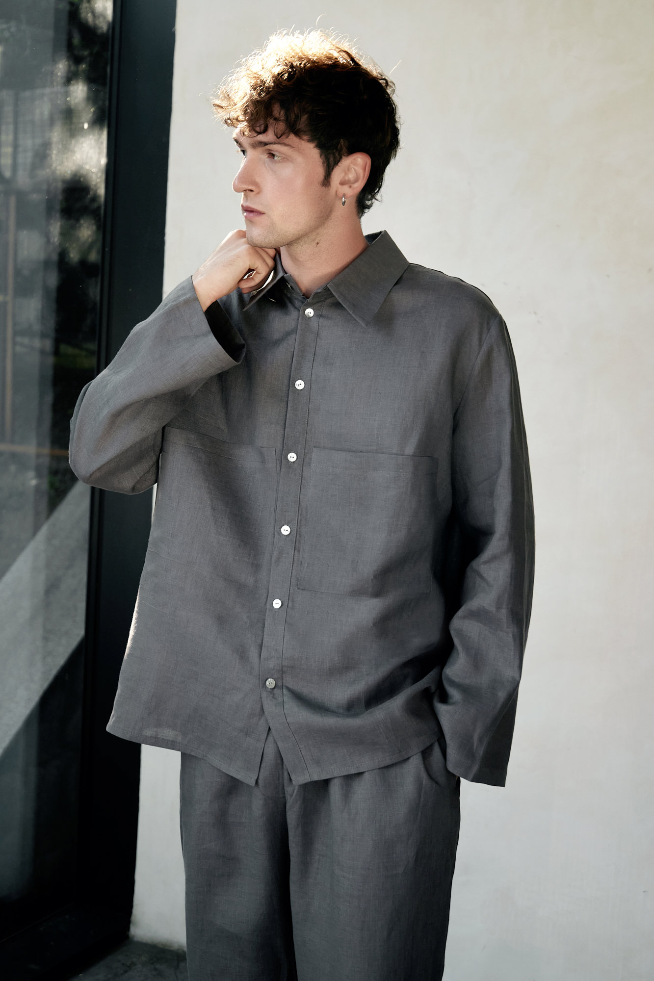 Grey Men Linen Shirt - Elegant Flax Shirt With Buttons - Lounge Wear ...