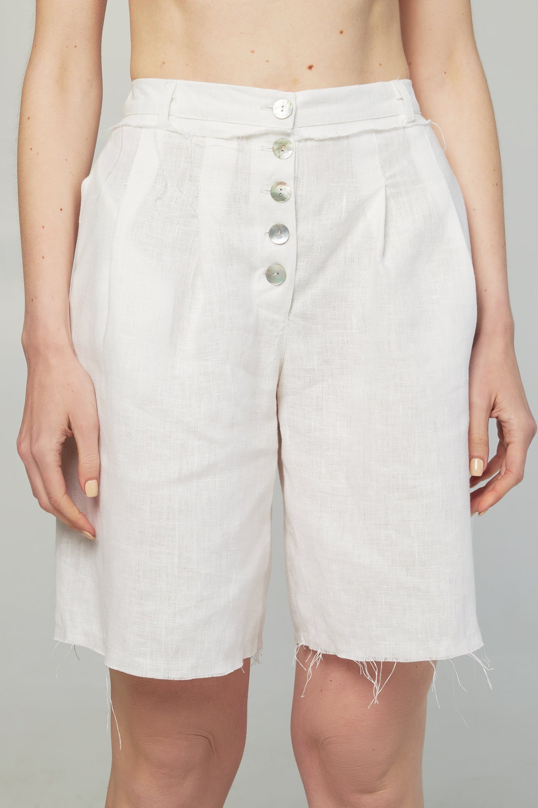 Linen Shorts Women White Short Pants Flax Clothes Old Money Style ...