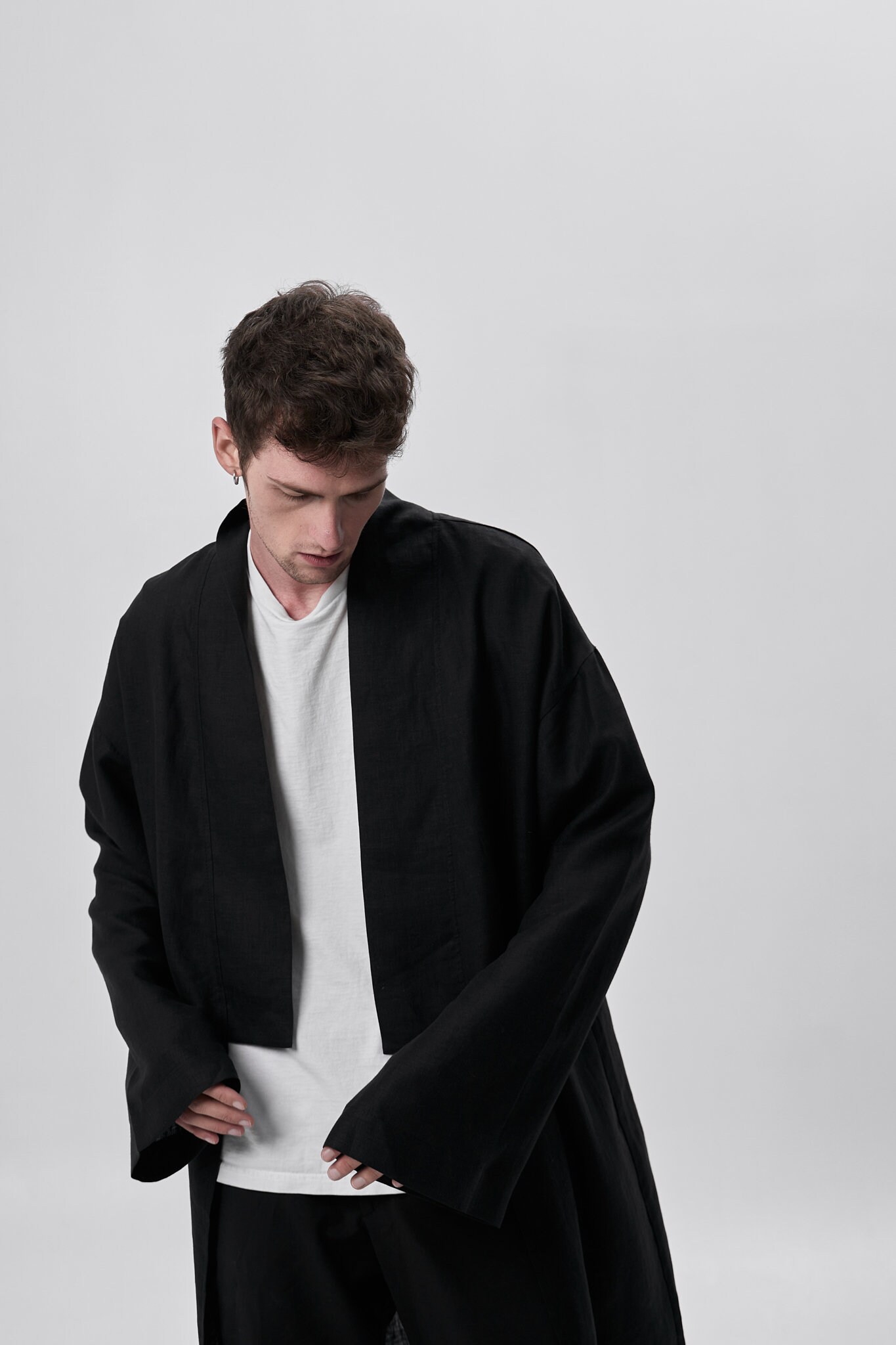 Men's Linen Haori Japanese Cardigan Linen Men Coat Black - Etsy