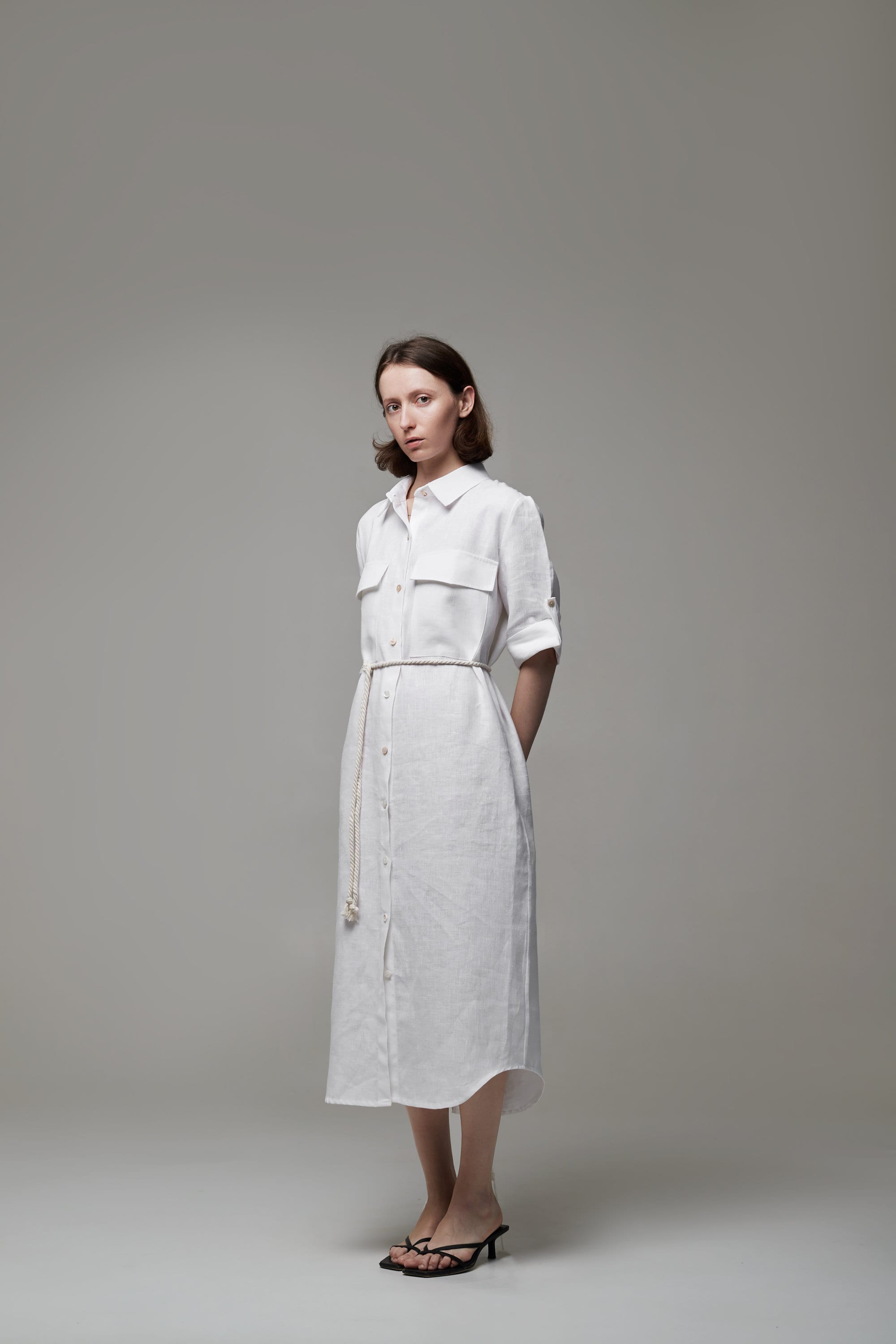 Linen Midi Shirt Dress Rope Belt White Shirt Flax Clothes Old - Etsy