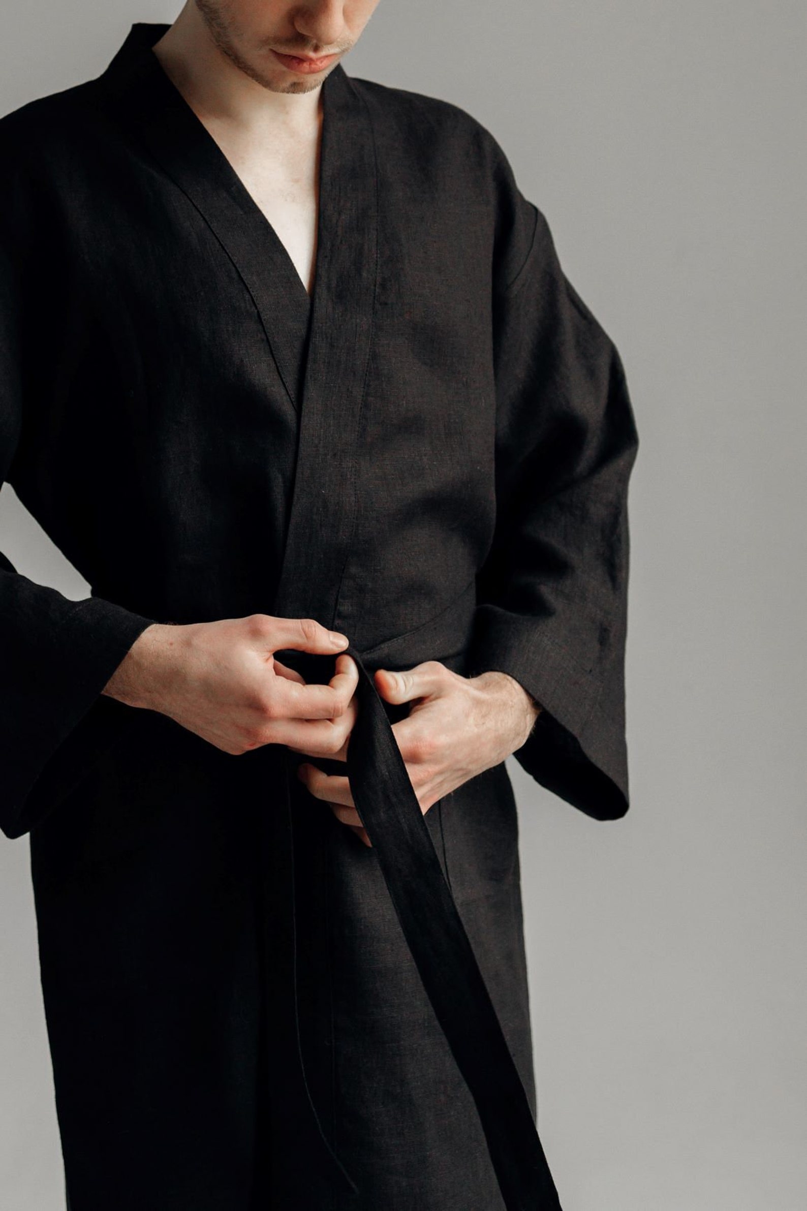 Couples Matching Linen Robe Set Men Linen Home Wear Woman Flax Bathrobe ...