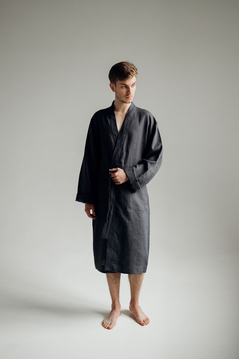Couples Matching Linen Robe Set Men Linen Home Wear Woman Flax Bathrobe ...