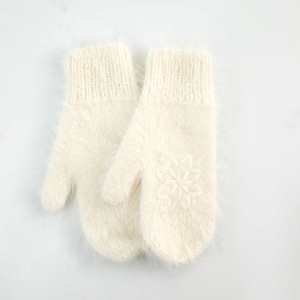 Gloves From Premium Angora Wool Embroidered Hand-knitted Gloves in Soft Milk Color perfect Gift ...