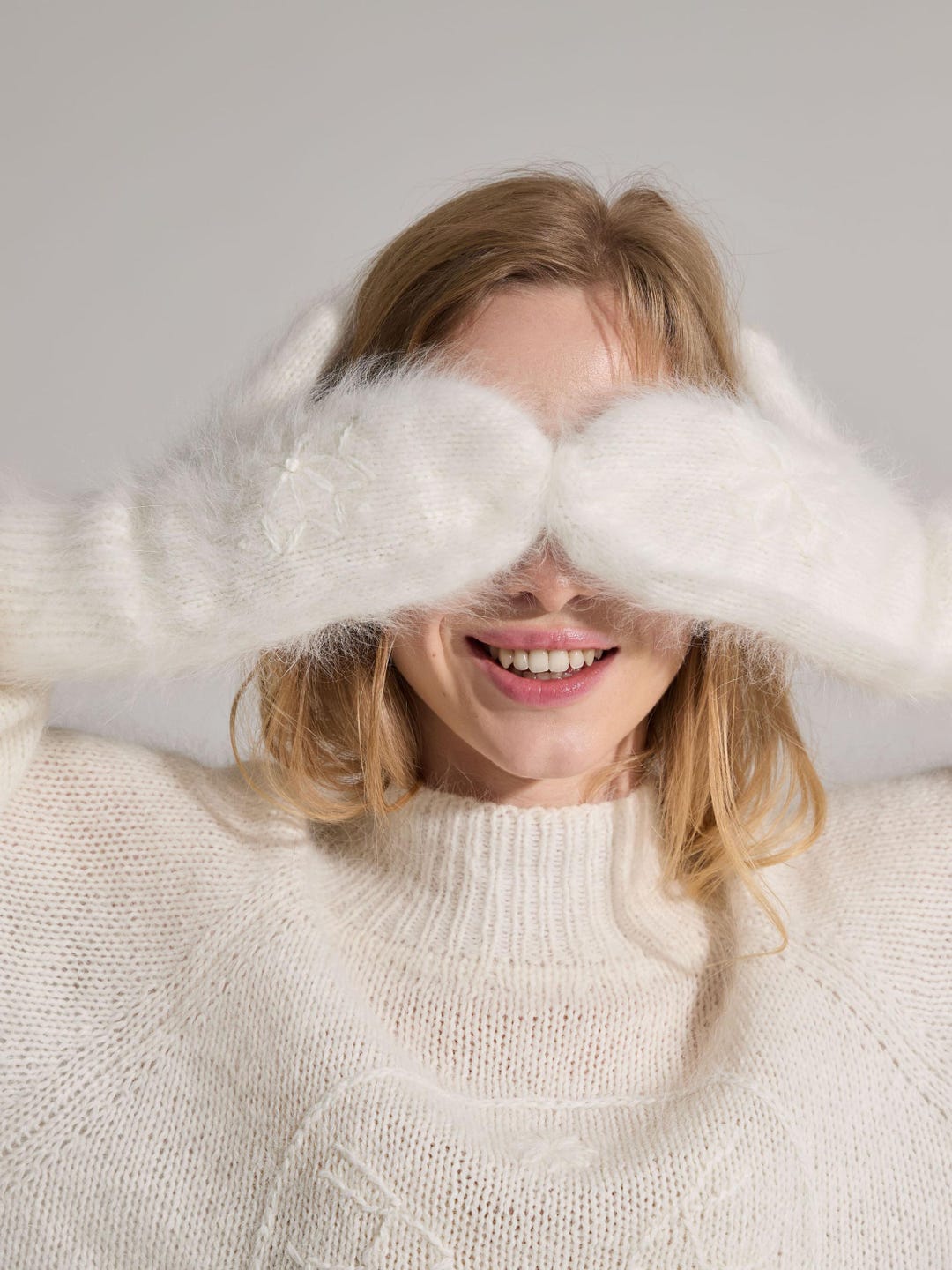 Gloves From Premium Angora Wool Embroidered Hand-knitted Gloves in Soft Milk Color perfect Gift ...