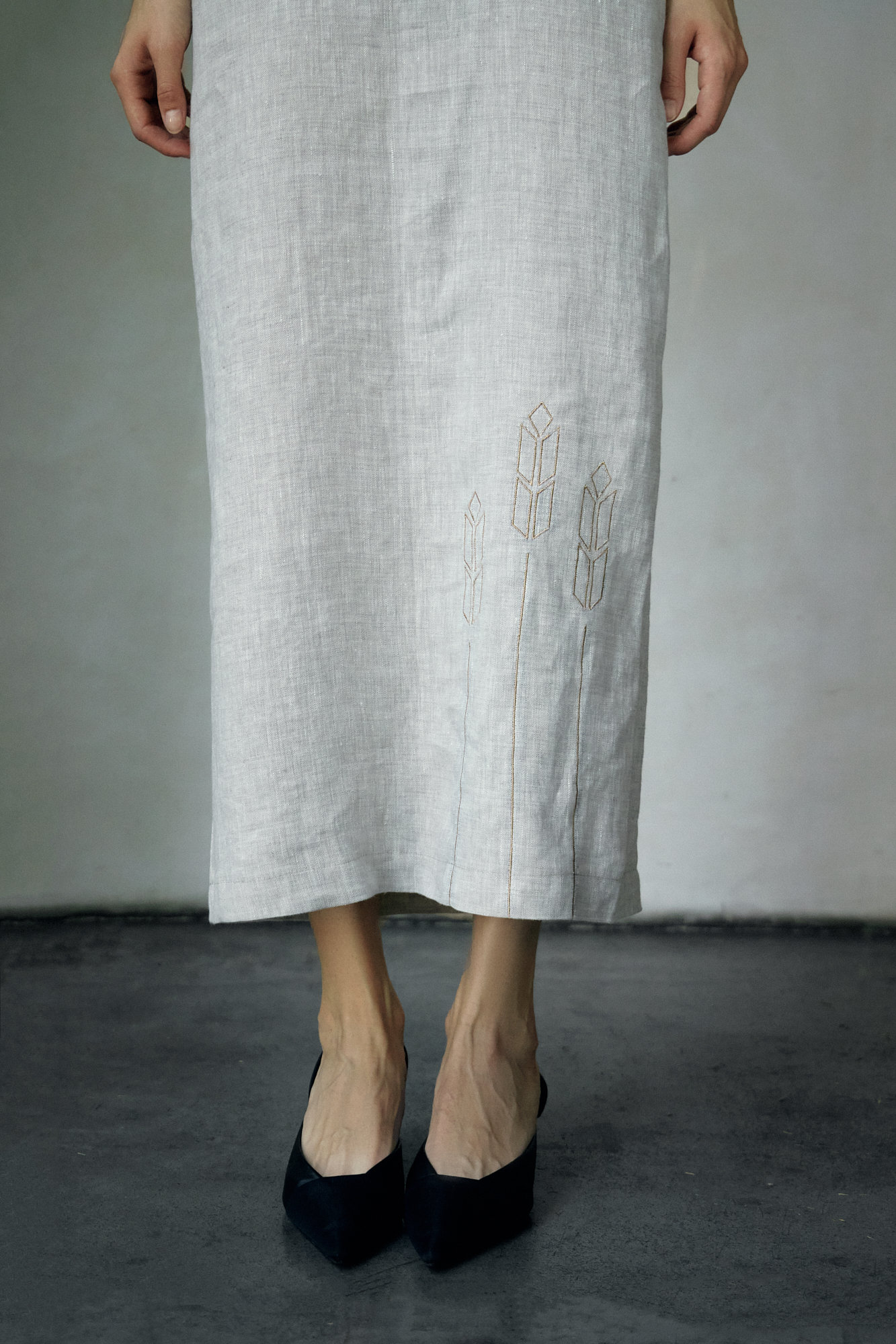 Linen Midi Dress With Embroidery Strapless Bustier Flax Clothes Old ...