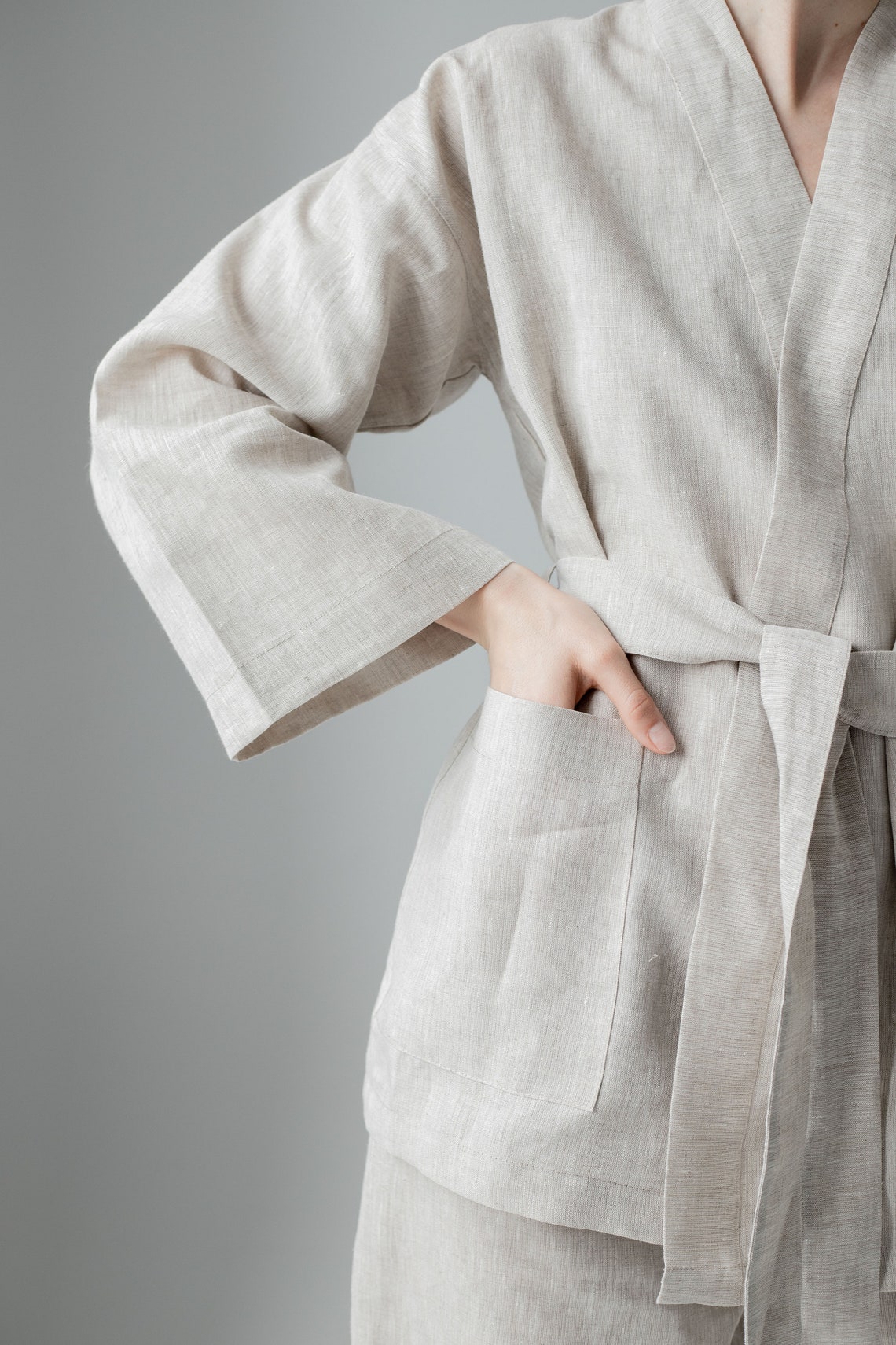 Linen Elegant Set Flax Kimono and Pants Flax Comfortable Suit Linen ...