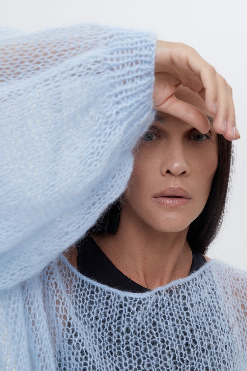 On-trend Oversized Mohair Knit Sweater: Women's Blue Jumper - Etsy