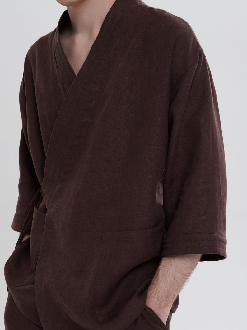 Natural Fabric Lounge Home Wear - Men's Linen Kimono Set - Japanese ...