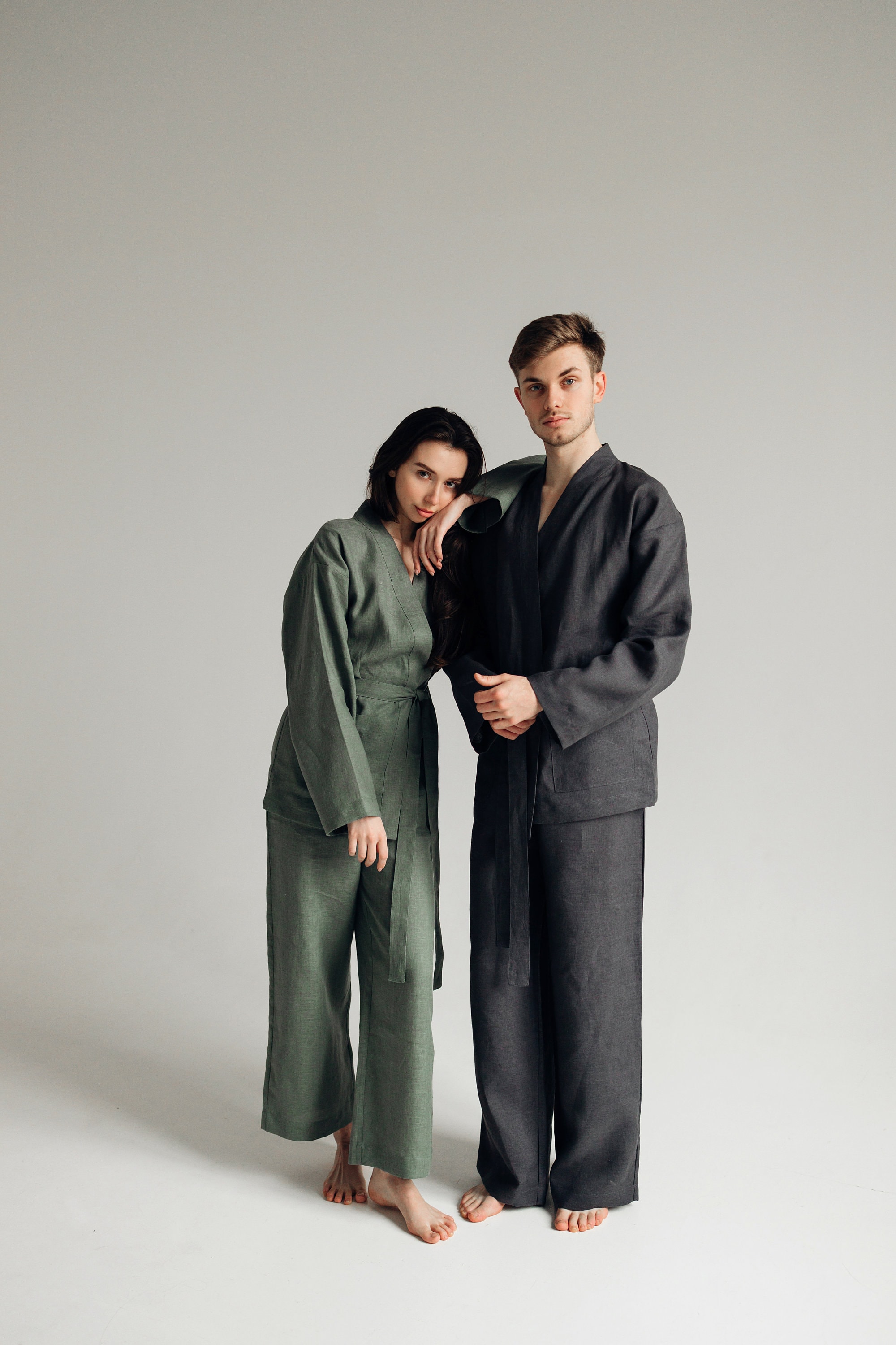 Men's Linen Kimono Set - Comfy Graphite Lounge Wear - Ideal Gift for ...