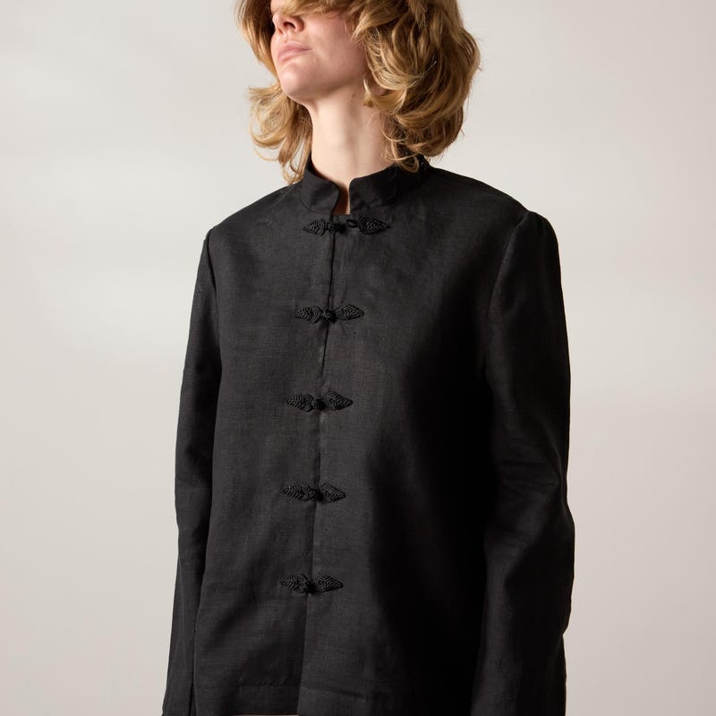 Black Mandarin Coat - Etsy UK