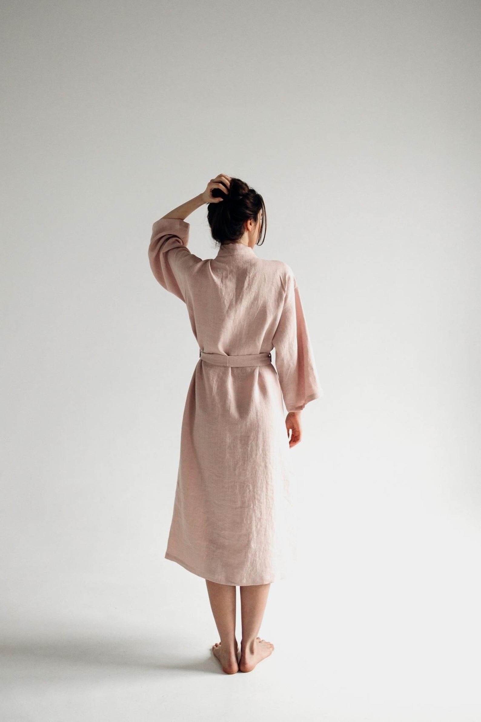Dusty Rose Robe - Women's Linen Robe - Long Flax Bathrobe ...