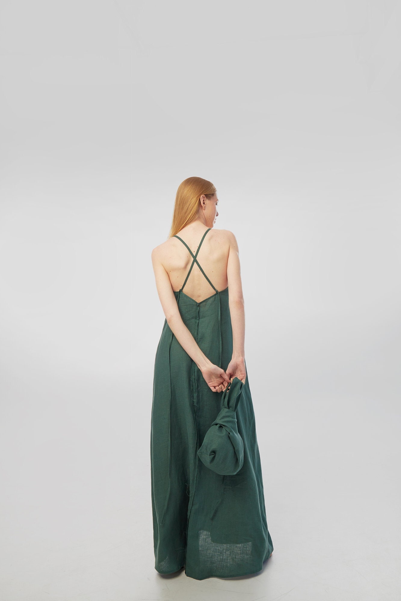 Linen Sundress Green Flax Dress Eco Chic Goddess Dress Maxi Beach ...