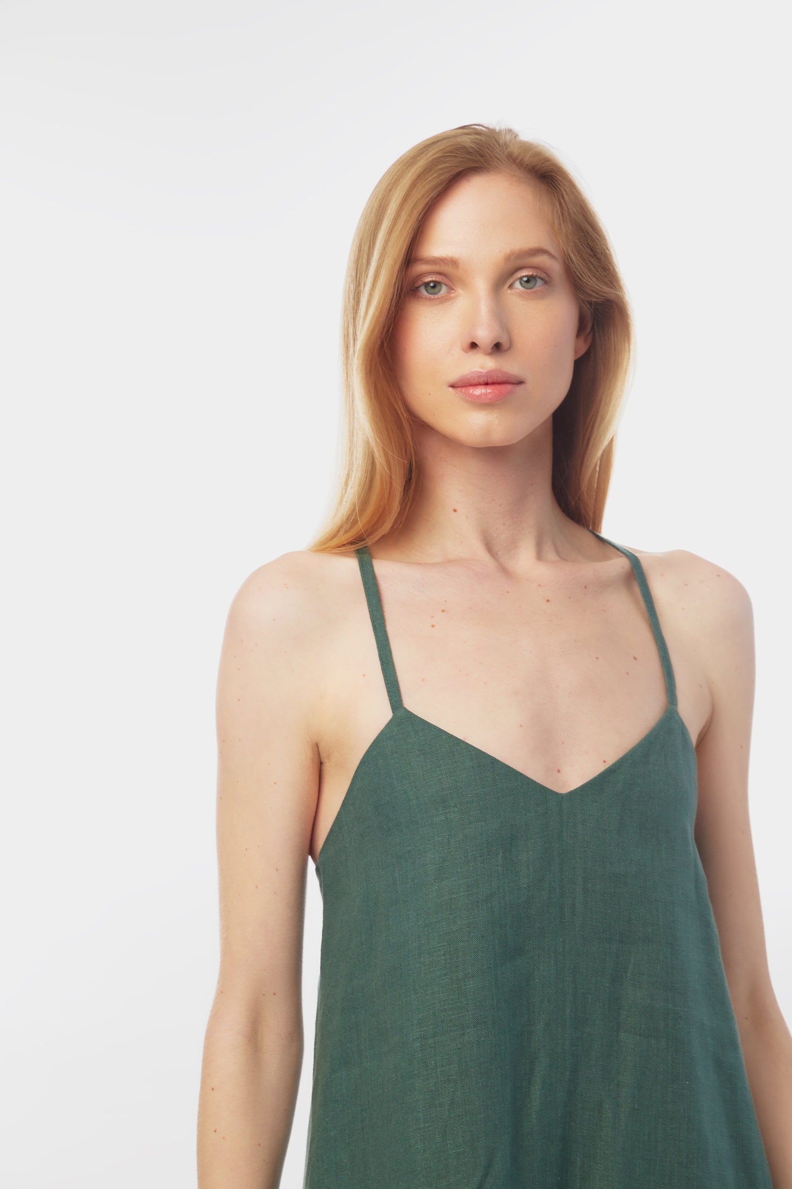 Linen Sundress Green Flax Dress Eco Chic Goddess Dress Maxi Beach ...