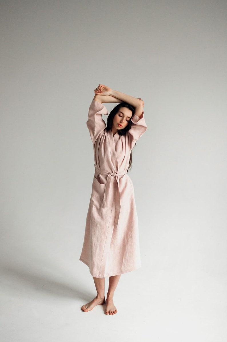 Couples Matching Linen Robe Set Men Linen Home Wear Woman Flax Bathrobe ...