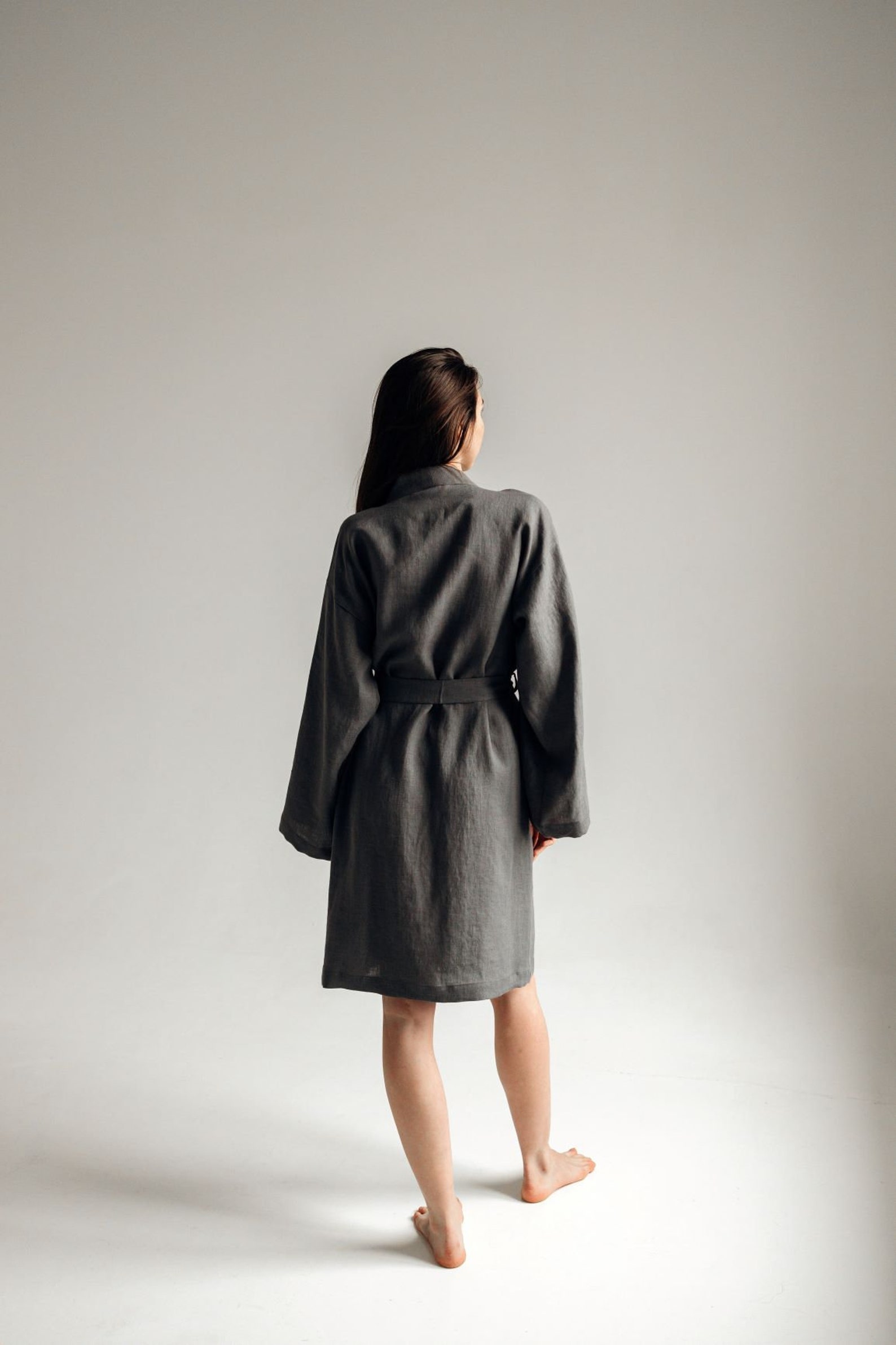 Women's Linen Robe - Grey Flax Bathrobe - Bachelorette Party Dressing ...