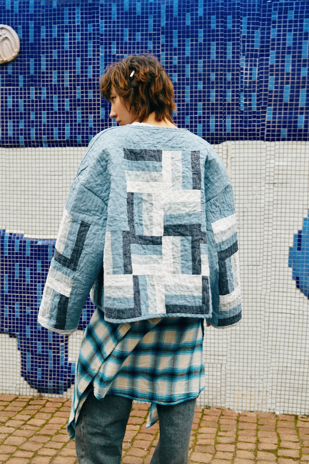 One Piece Only - Unisex Jacket "blue Geometry" - Ethnic Quilted Coat ...