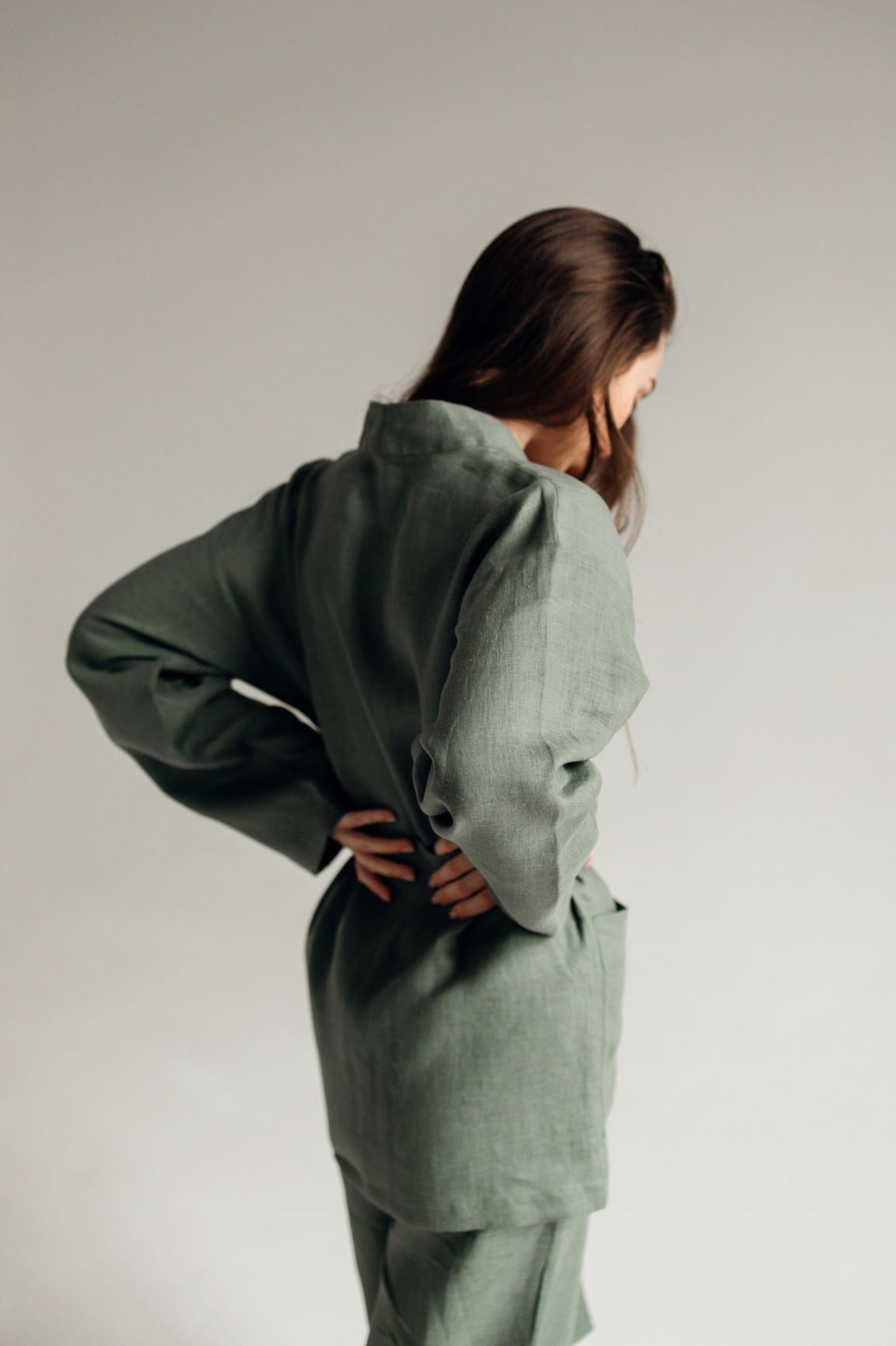 Linen Costume Women Loose Fit Flax Kimono and Pants Fern Linen Set Flax ...