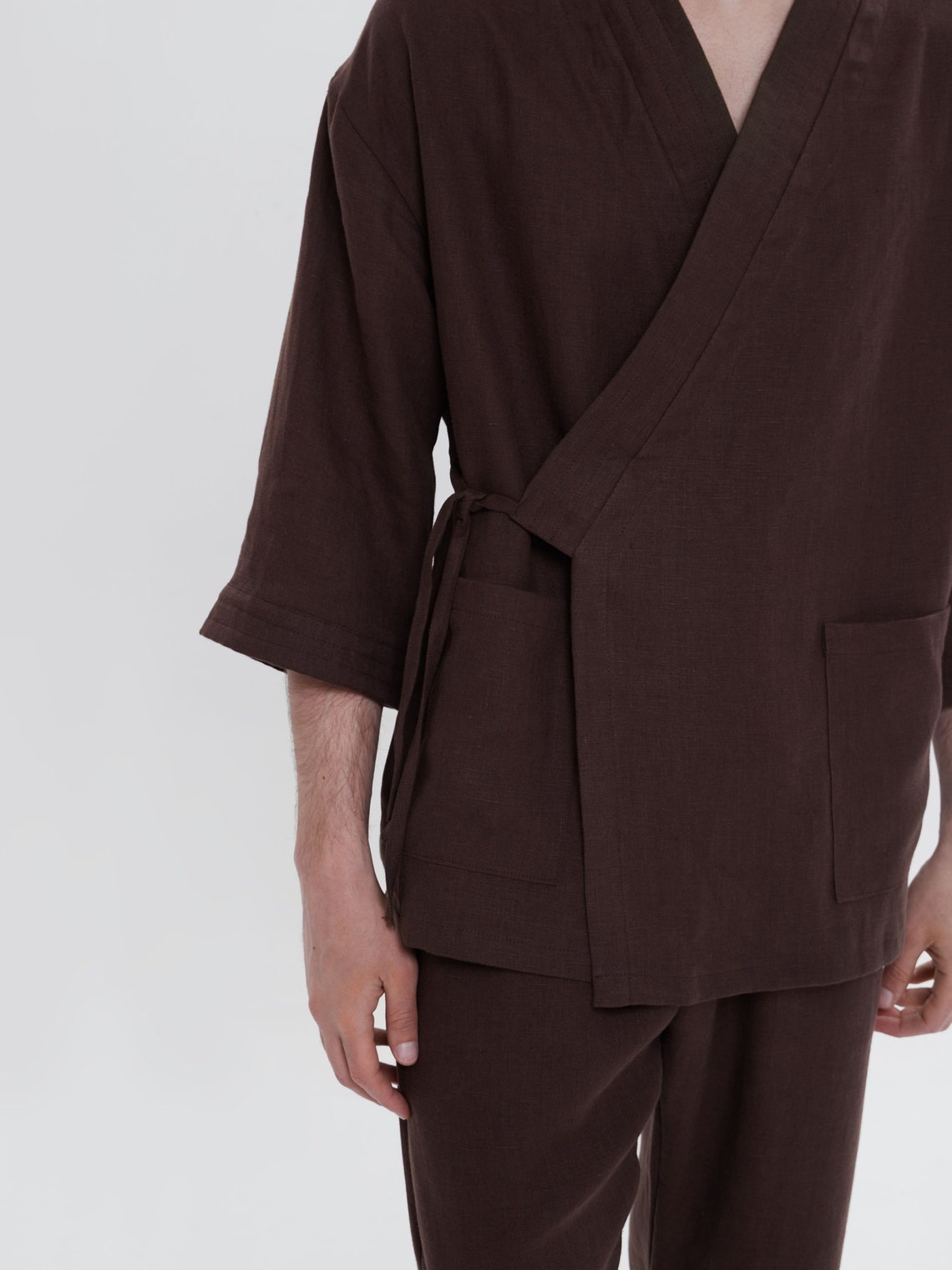 Natural Fabric Lounge Home Wear - Men's Linen Kimono Set - Japanese ...