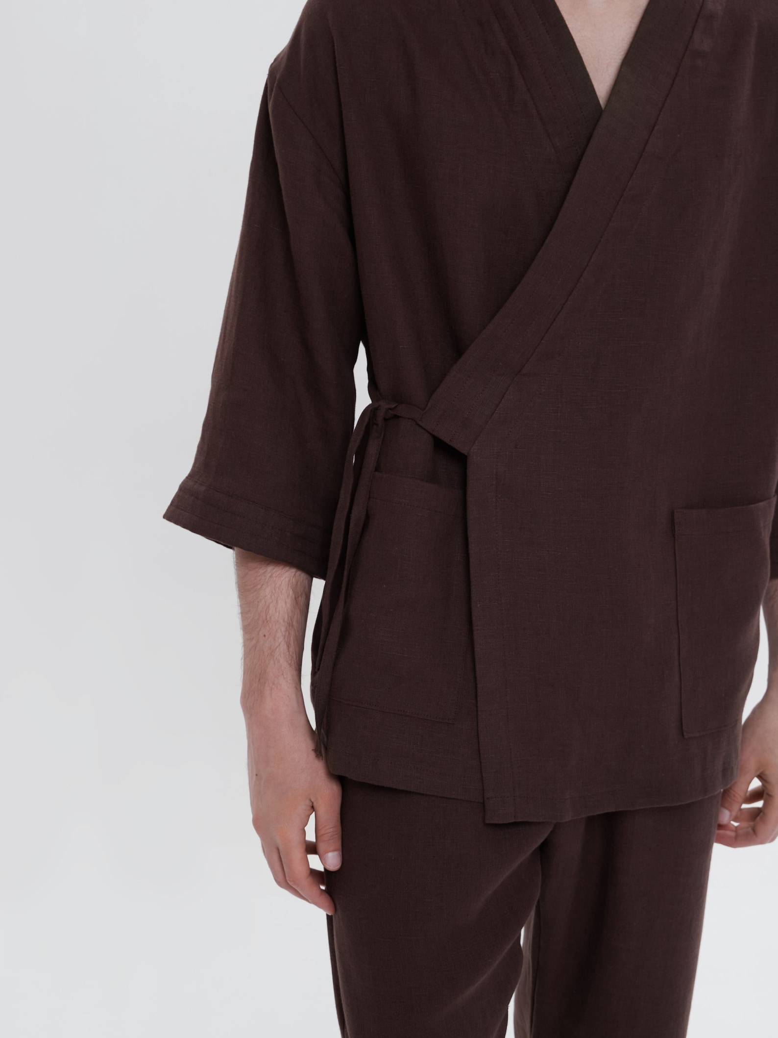 Natural Fabric Lounge Home Wear - Men's Linen Kimono Set - Japanese ...